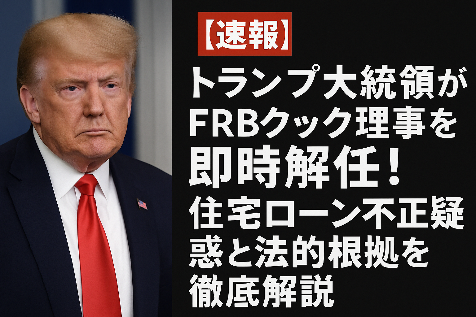 【速報】トランプ大統領がFRBクック理事を即時解任！住宅ローン不正疑惑と法的根拠を徹底解説 - CoinChoice（コインチョイス）